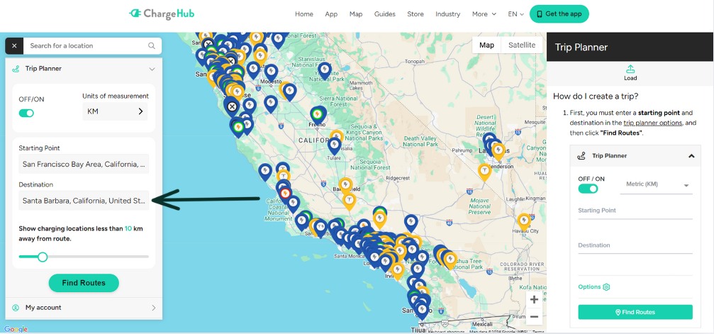 Plan your route when you drive your electric car. | ChargeHub