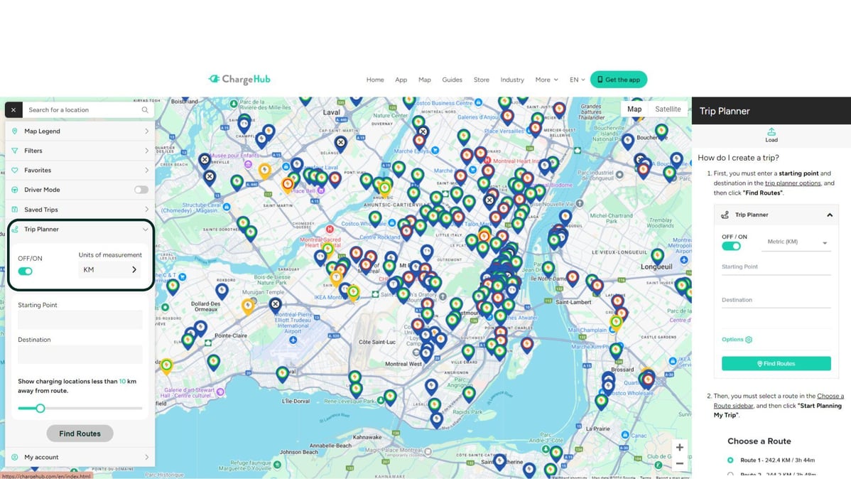 Plan your route when you drive your electric car. | ChargeHub