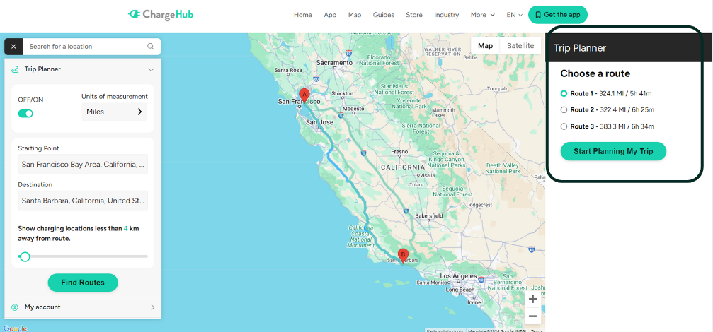 Plan your route when you drive your electric car. | ChargeHub