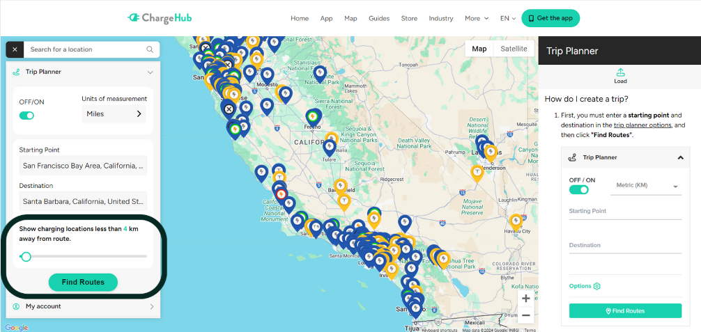 Plan your route when you drive your electric car. | ChargeHub